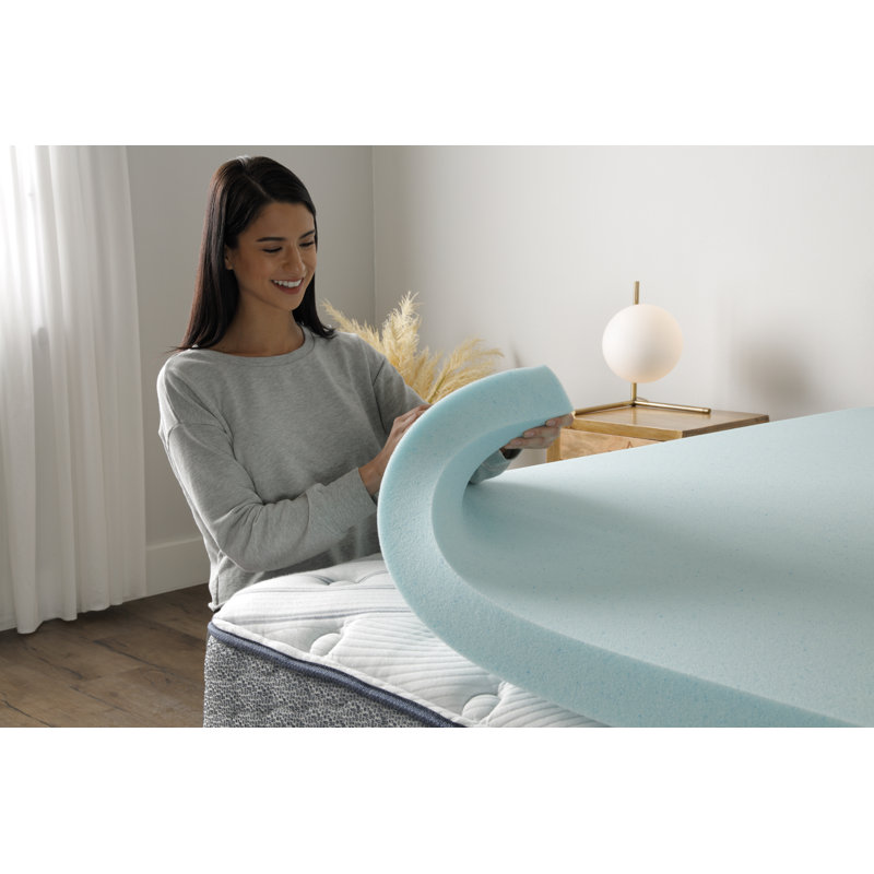 Serta Thermagel Cooling Pressure Relieving Memory Foam Mattress Topper 3 inch Queen Blue